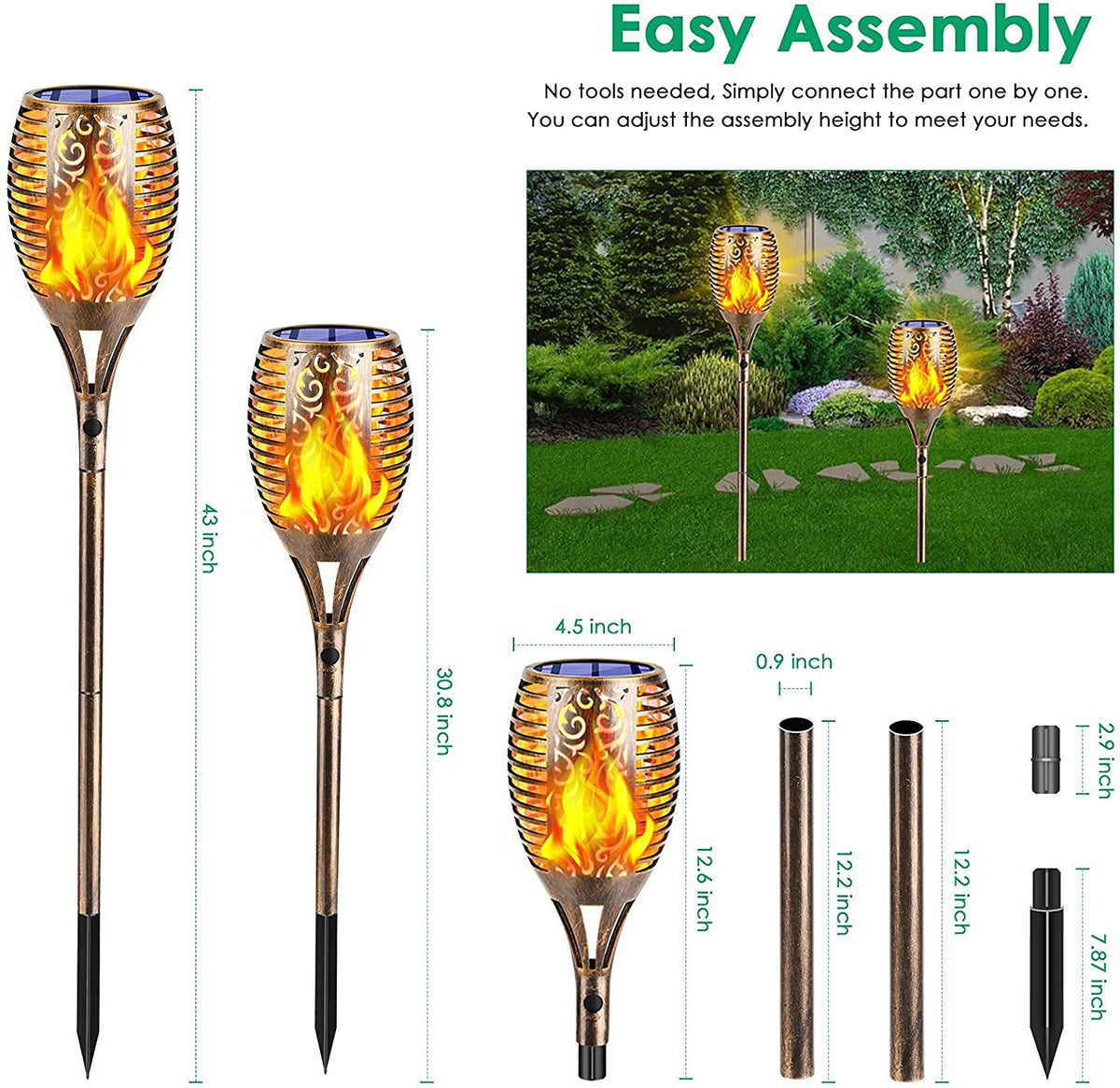 TomCare Solar Torch Lights, 99 LED, Waterproof, 43in, Bronze, Large ...
