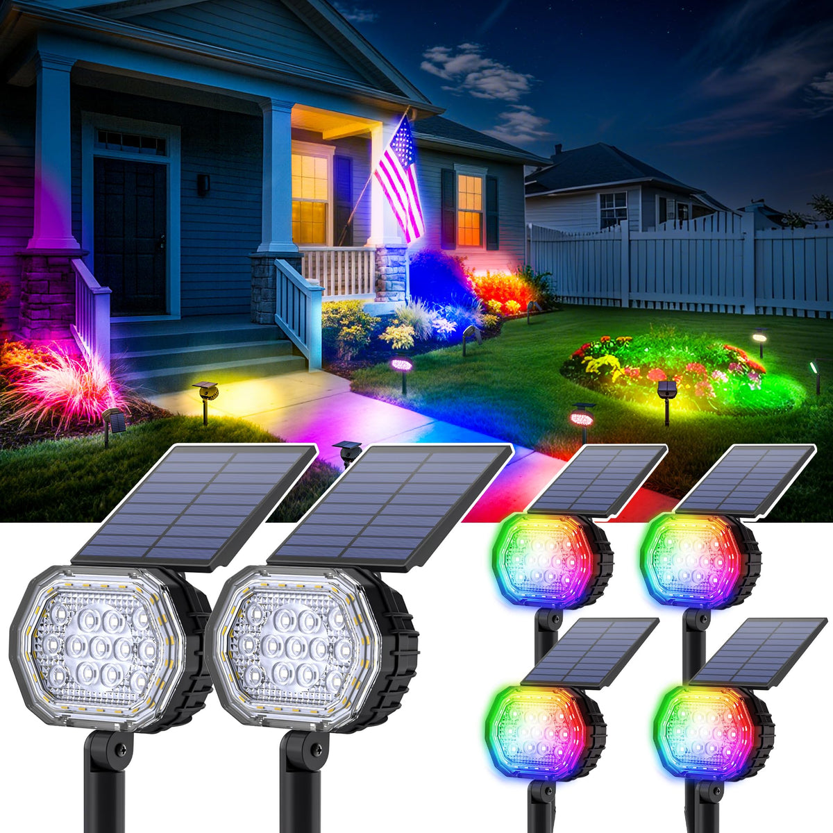 Coozaming Solar Color Spot Lights Outdoor 7 Modes Colored Halloween Ch ...