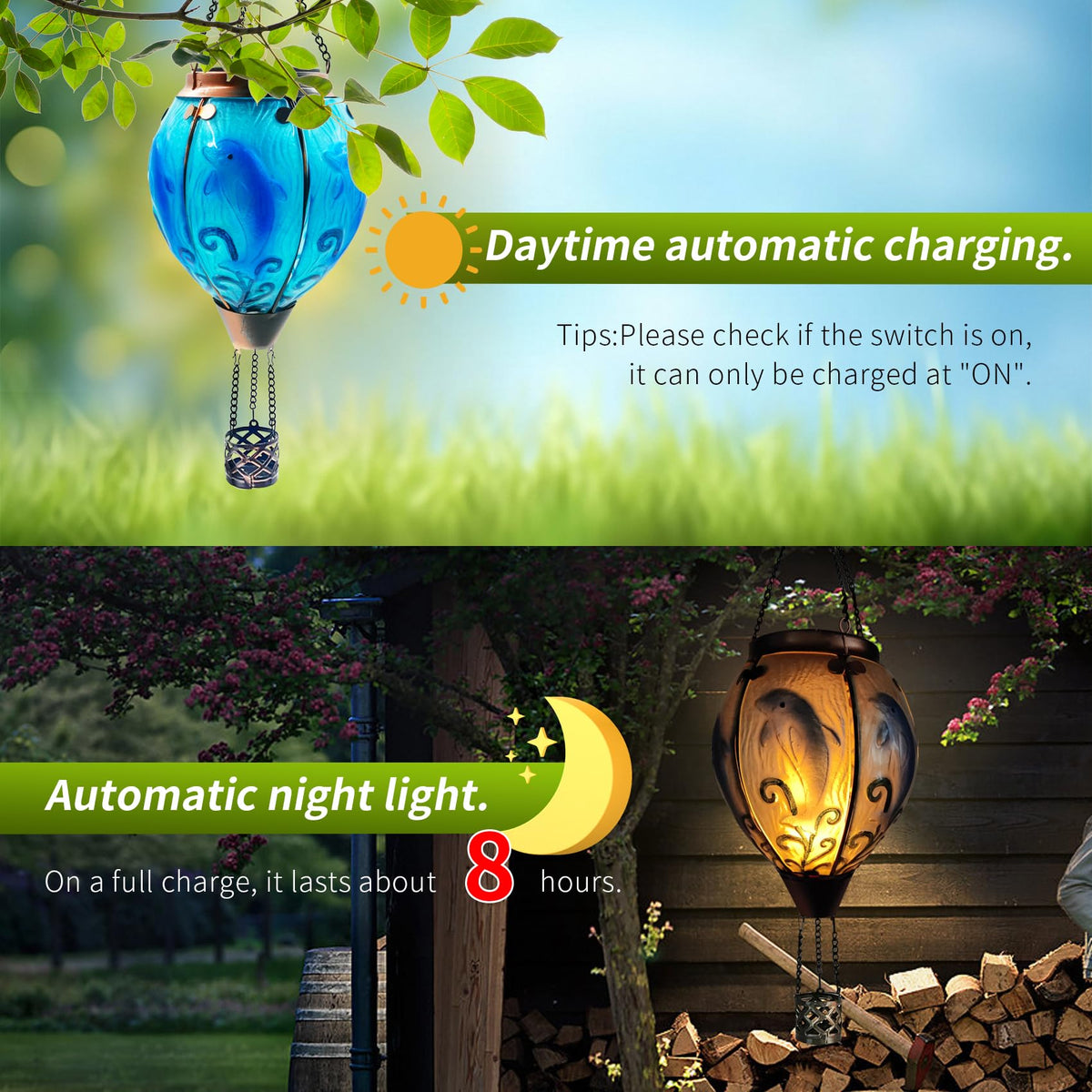 teyigarden Glass Solar Lantern Outdoor Flickering Light Waterproof Dol ...