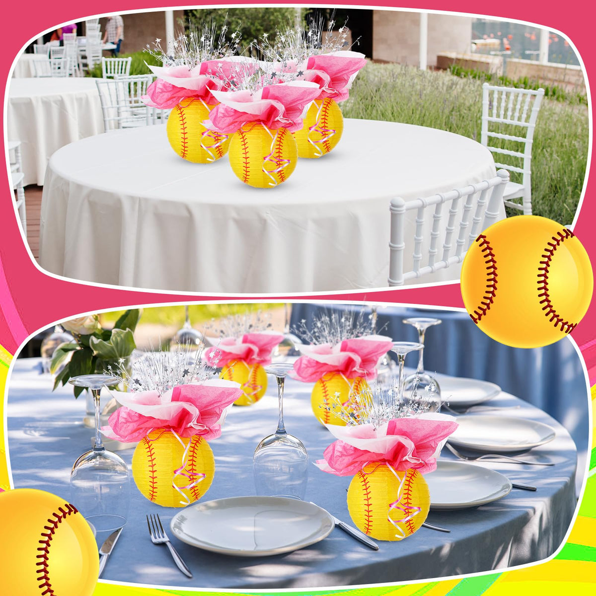 Rossesay 26 Pieces Softball Lantern Centerpieces Decorations Softball ...