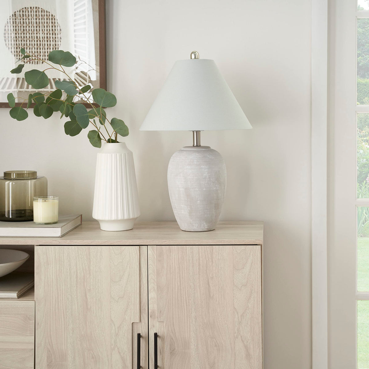 Nourison 23'' Grey Vintage Distressed Ceramic Pot Table Lamp for ...