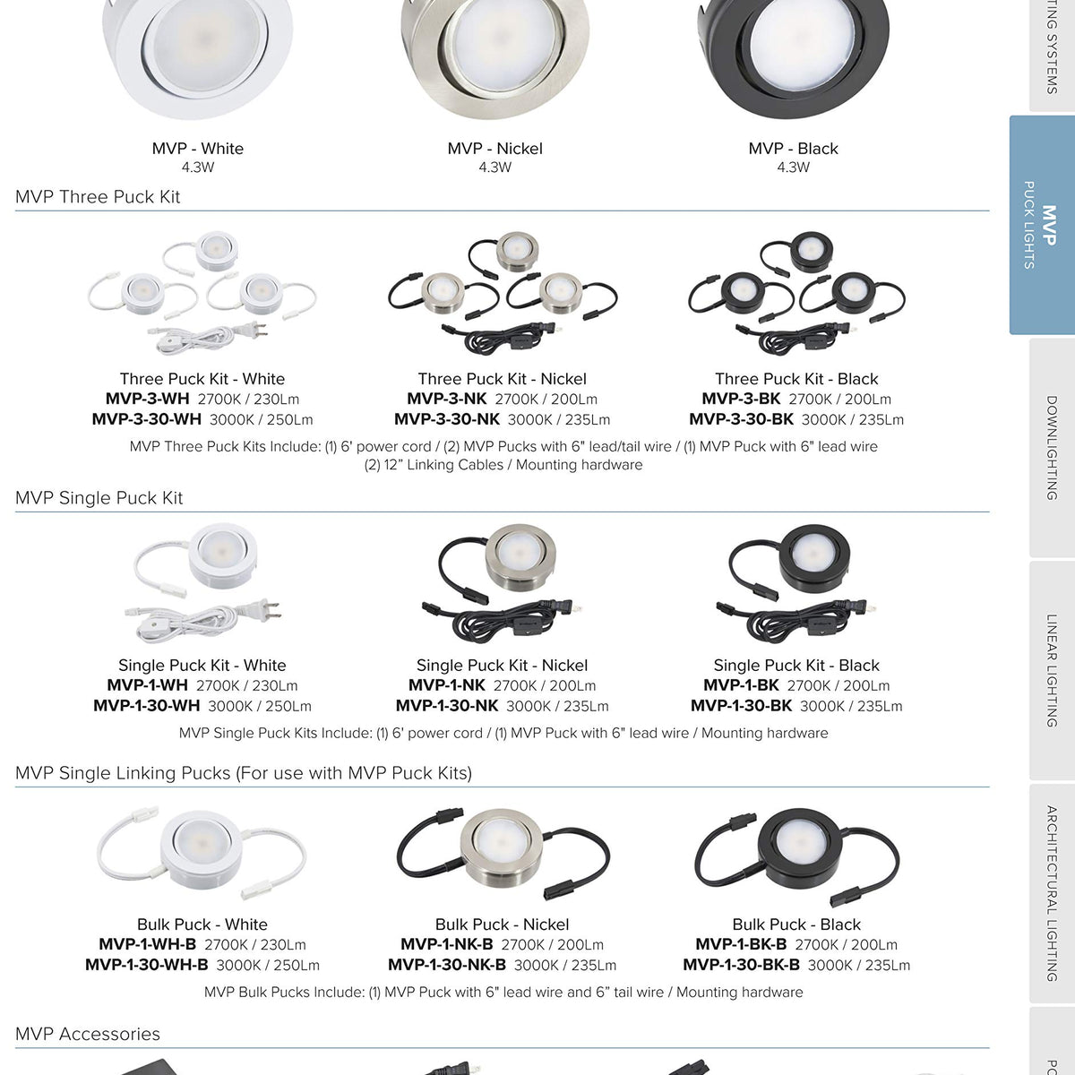 MVP Three Puck Kit with Roll Switch and 6 Foot Power Cord, Dimmable ...