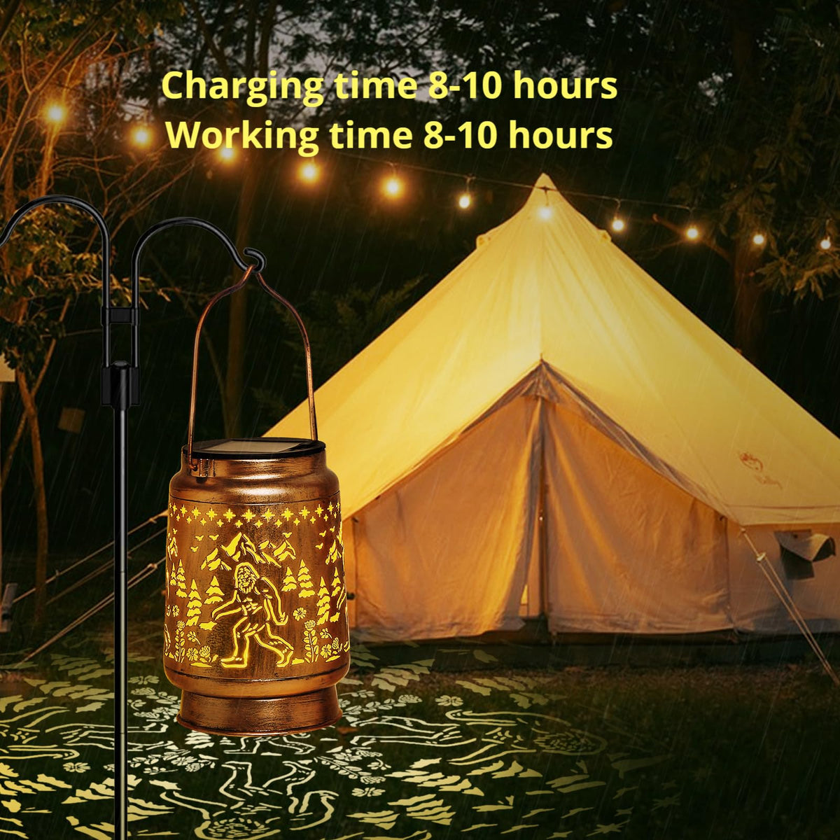 KIKUSUI Solar Bigfoot Lantern - Waterproof Metal LED Hanging Light for ...