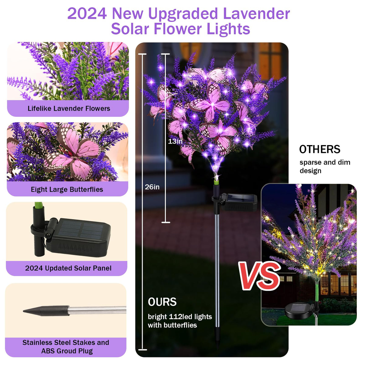 Kohlrabi Solar Garden Lights - 4 Pack Purple Lavender Butterfly Decor ...