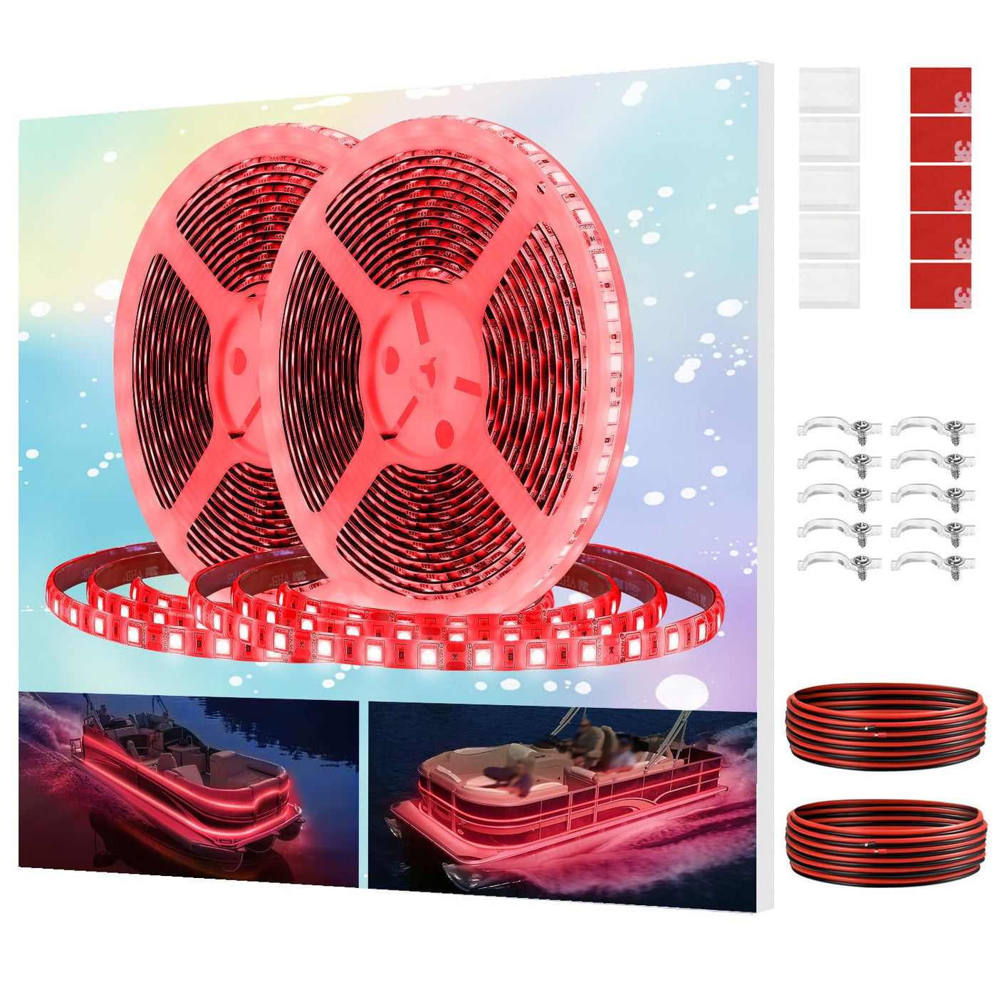 Vbakor Pontoon Boat Led Strip Lights 12V 32.8Ft Red Waterproof Marine ...