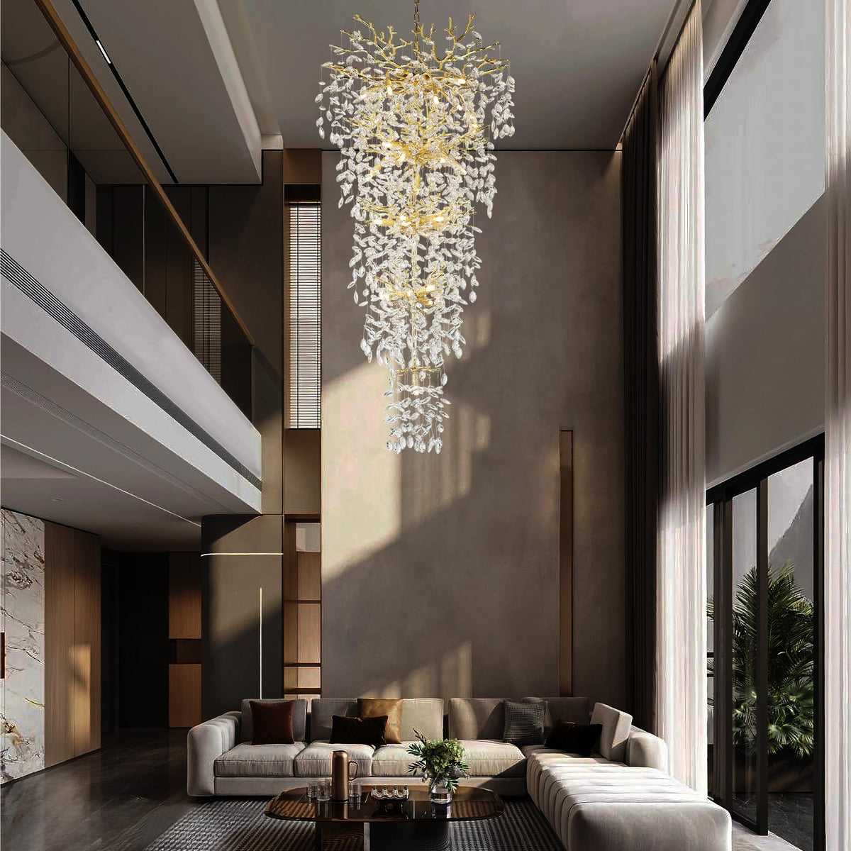 Yuyi 118'' Modern Crystal Chandelier For High Ceiling, 28-Light Gold L ...