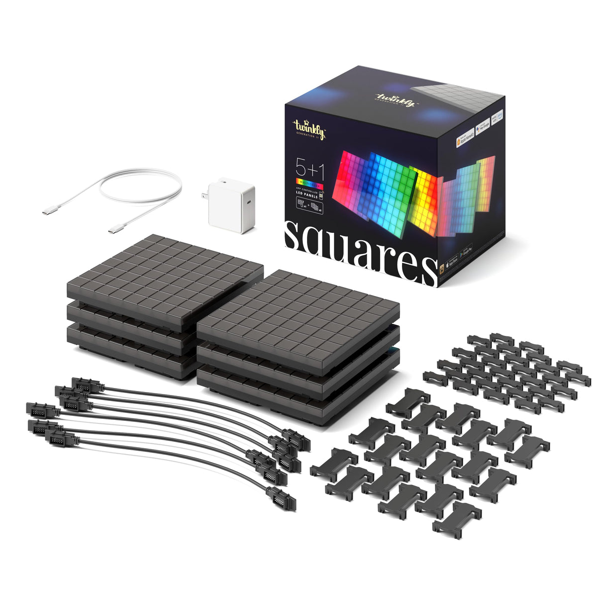 Twinkly RGB LED Panels Starter Kit, 1 Main Panel + 5 Extensions, Multi ...
