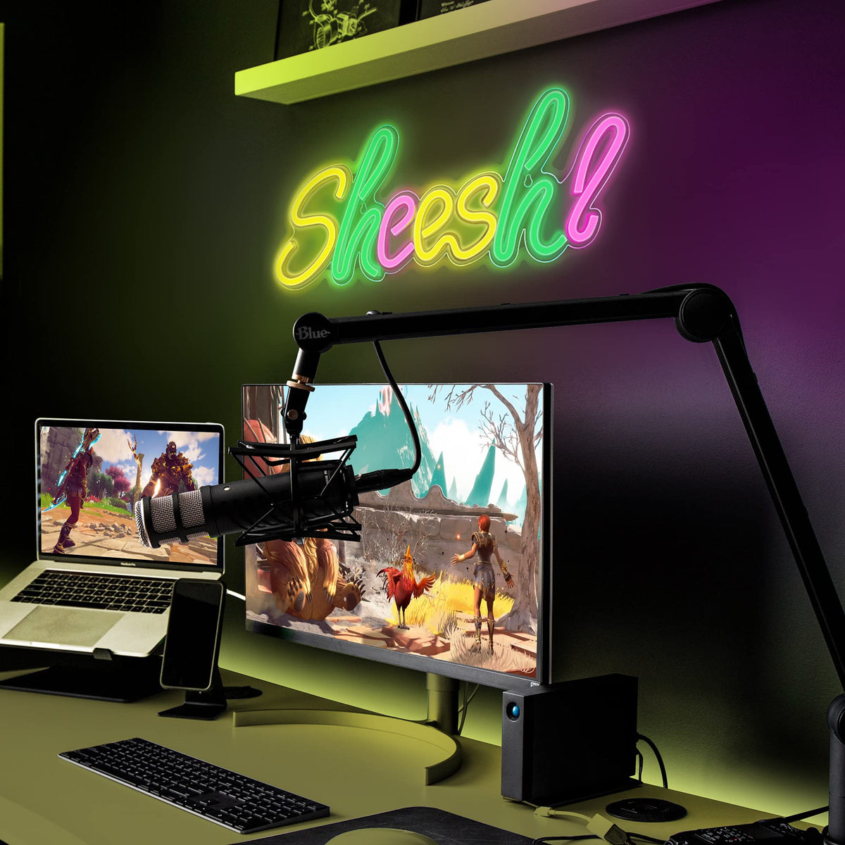 Lumoonosity Sheesh Neon Sign - LED Wall Decor for Gamers, 18.5 x 7.1 i ...
