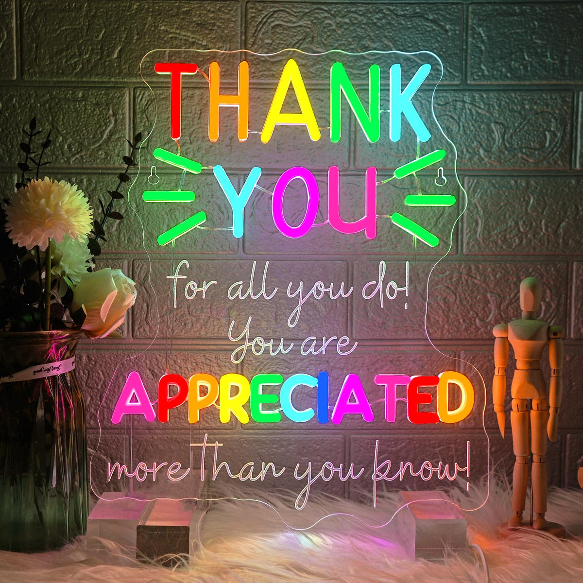 Wlhope Thank You Appreciated Neon Sign Led Signs For Classroom Wall De ...
