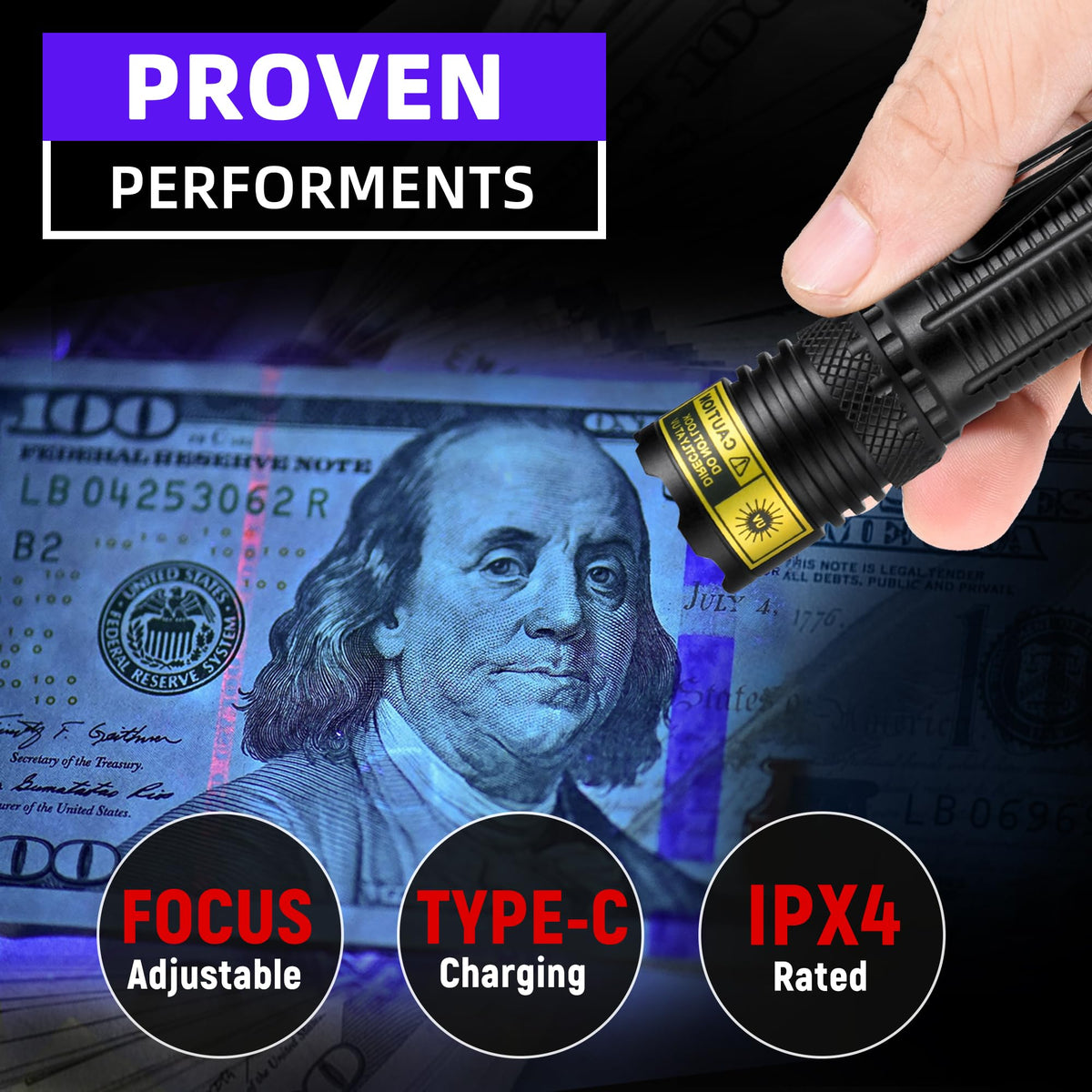 DARKDAWN UV Flashlight 365nm Black Light,Mini & Powerful USB- C ...