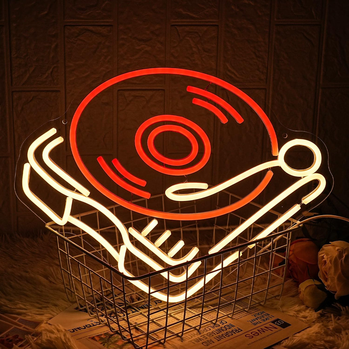 LMSIGNLY Neon Record Player Sign - Retro Music Studio Decor - Red & Wa ...