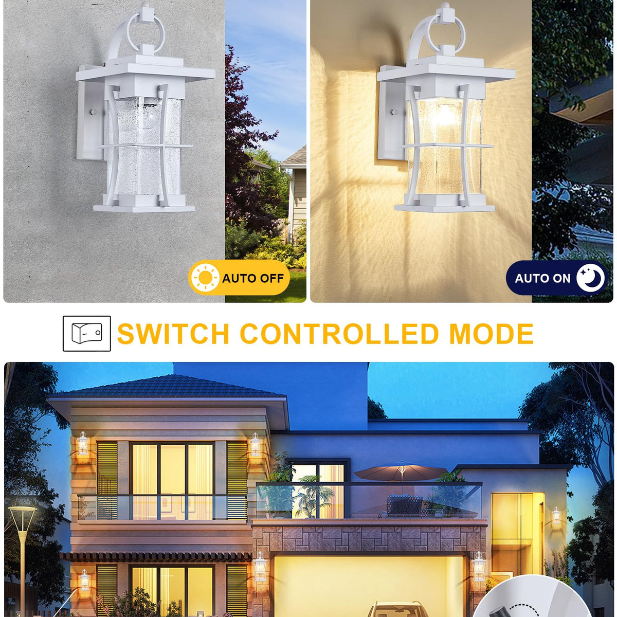 EERU White Outdoor Wall Light Dusk to Dawn Lantern with Photocell Sens ...