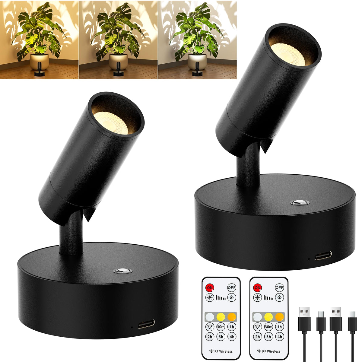 GORDNWE LED Rechargeable Spotlight, Remote Control & Timer, Dimmable W ...