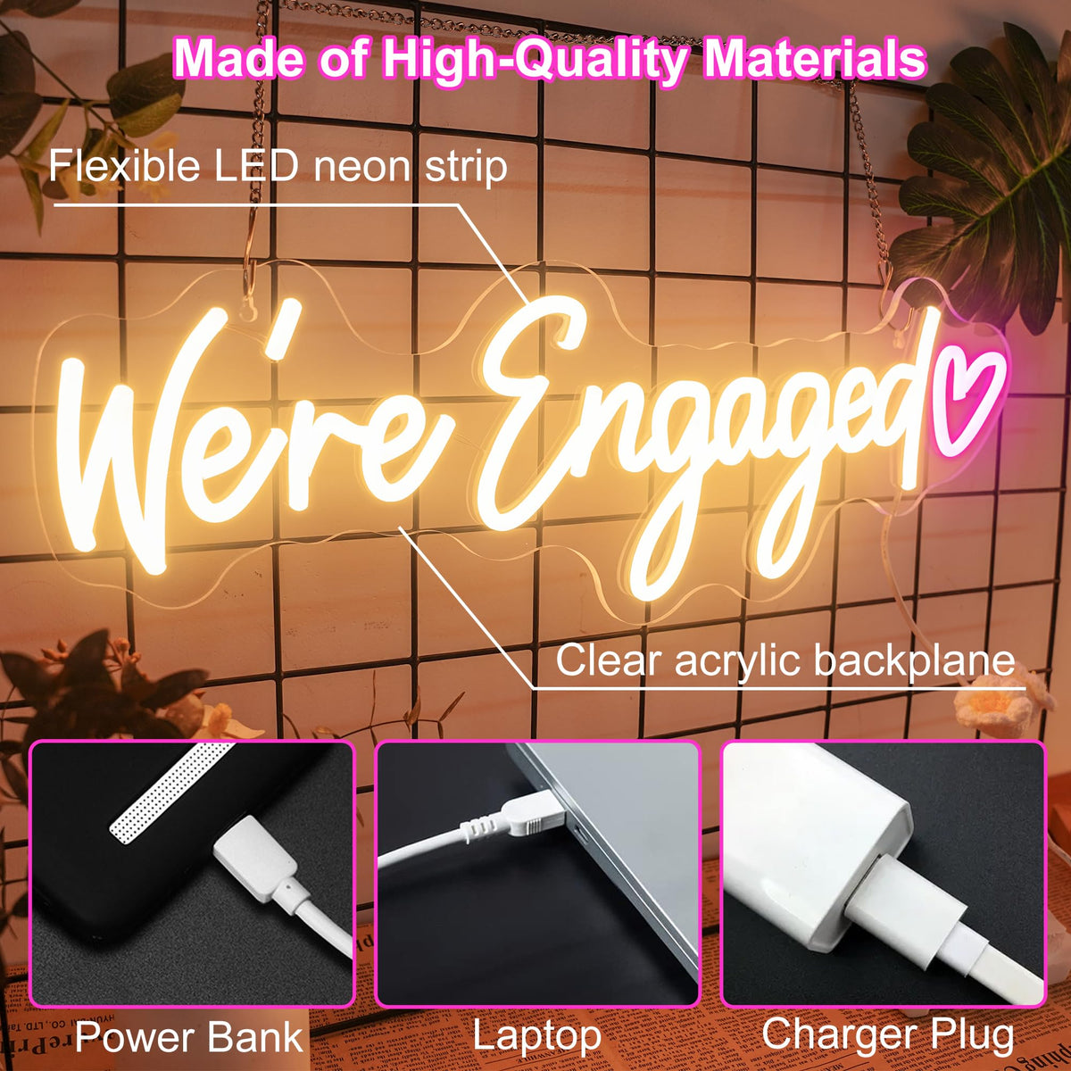 Were Engaged Neon Sign - Levels Dimmable Usb Neon Lights For Wall Bedr ...