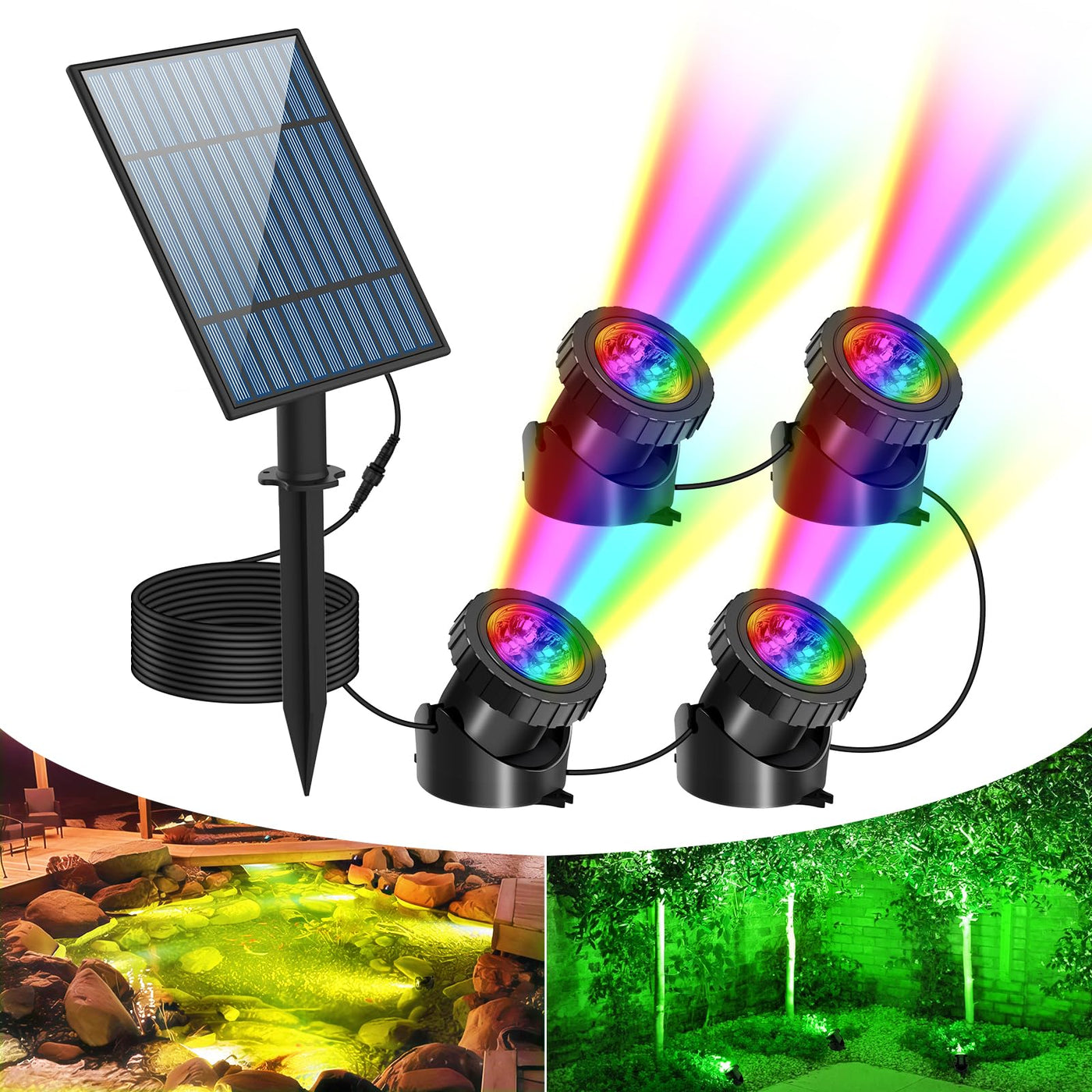 T-SUN Solar Pond Lights, 4-in-1 RGB Underwater Pond Light, Color Chang ...