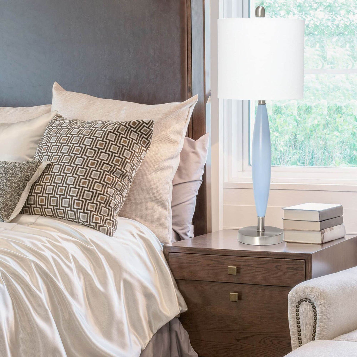 LALIA HOME Stylus Table Lamp - Metal, White Fabric Shade, Blue/White C ...