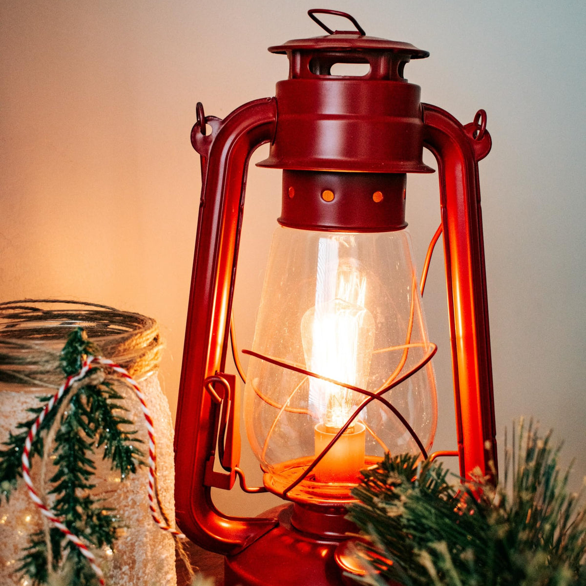 Rustic Farmhouse Lantern Table Lamp: Dimmable, Edison Bulb, Line Cord ...