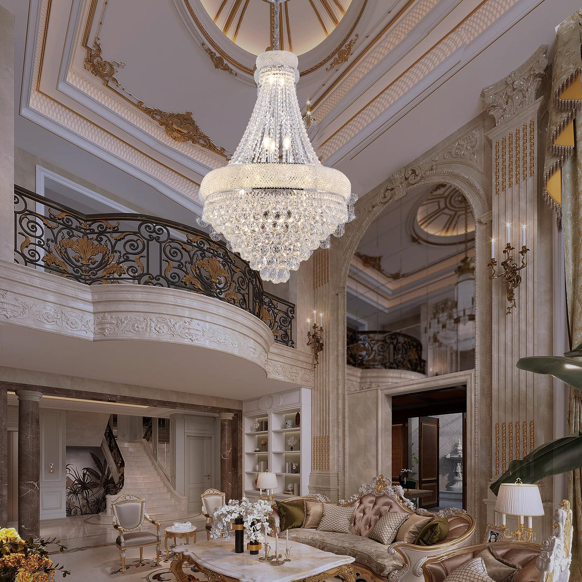 ORE International 36in K9 Crystal Chandelier - 14 LED Bulbs, Hardwired ...