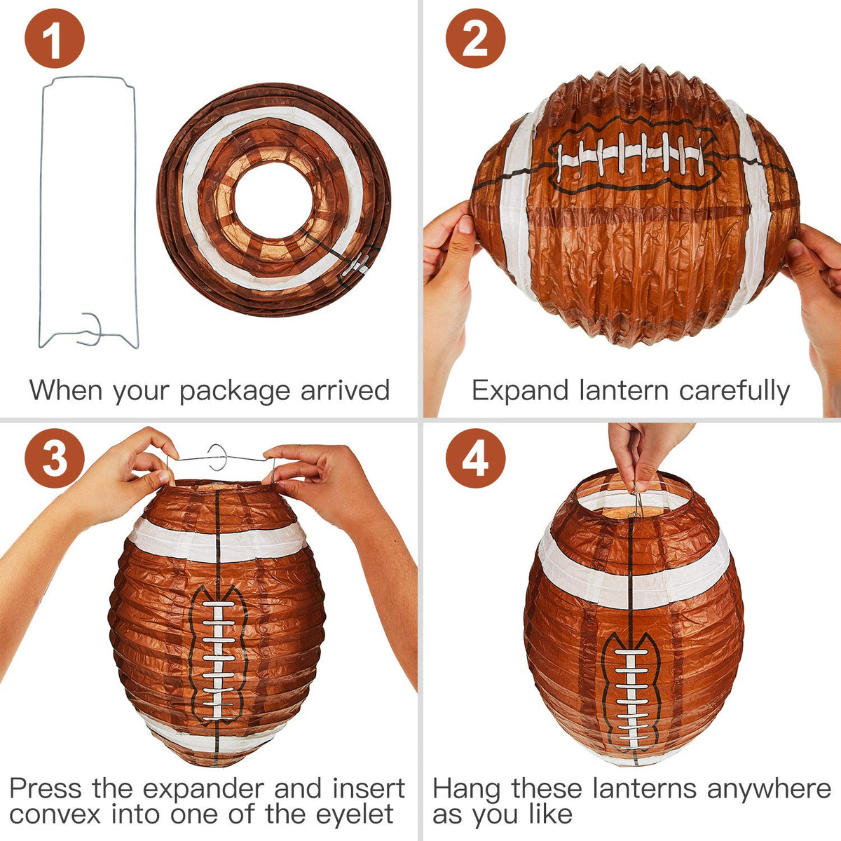Mudder Football Paper Lanterns - 12 Pack, Multicolor, Metal Hanging De ...