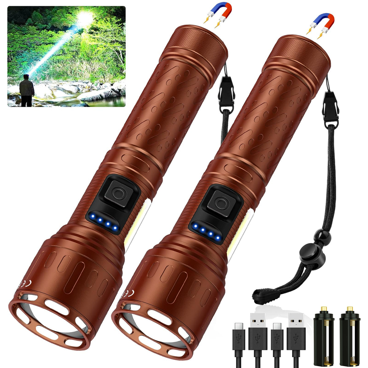 Banral Rechargeable Magnetic Flashlights 100,000 Lumens, 8 Modes, Wate ...