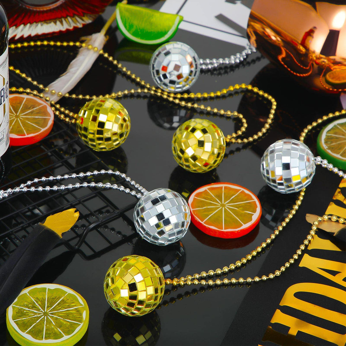 Junkin 48 Pieces Mirror Disco Ball Necklaces 70s Disco Party Favors Ha ...