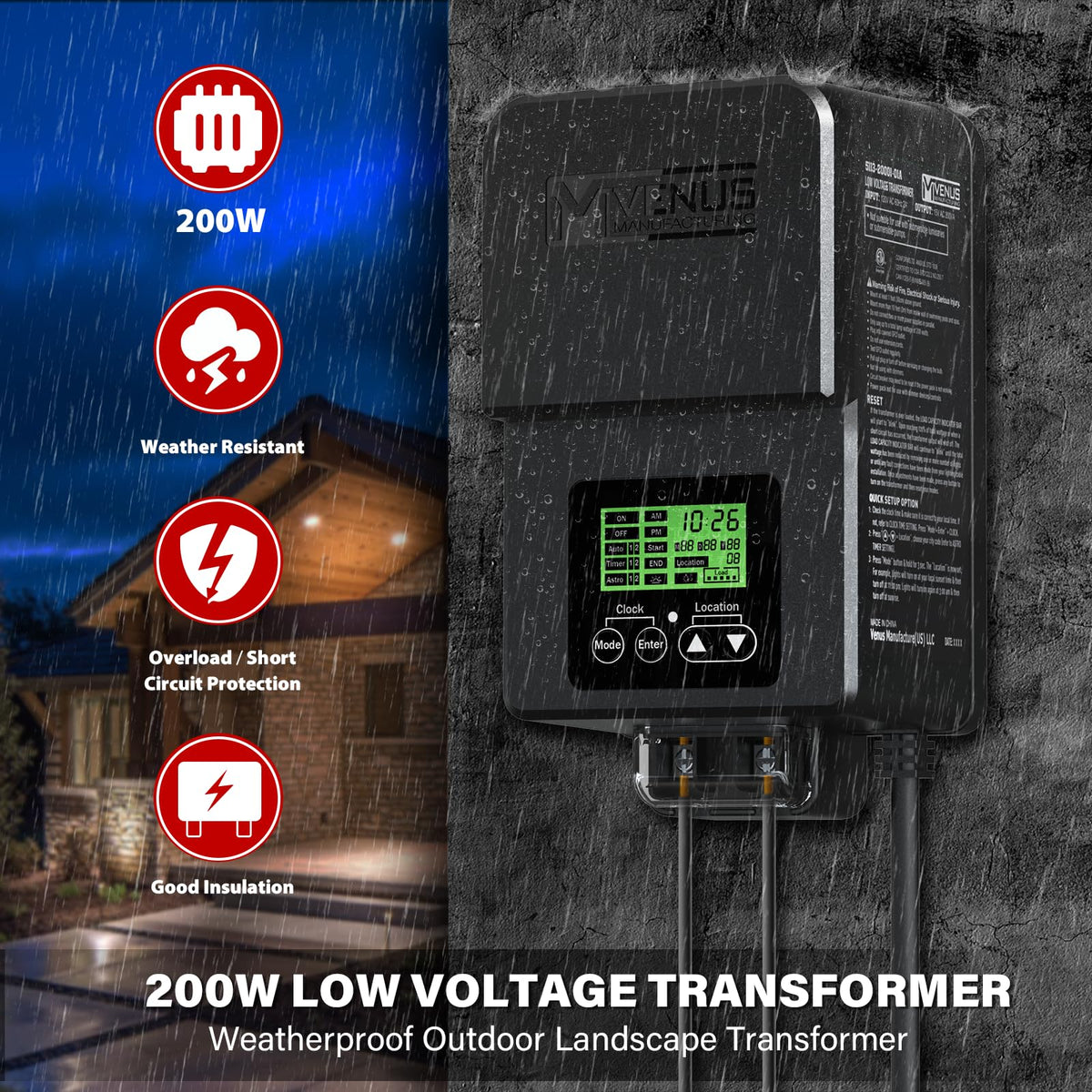 VENUS MANUFACTURING 200W Outdoor Low Voltage Transformer with Timer ...