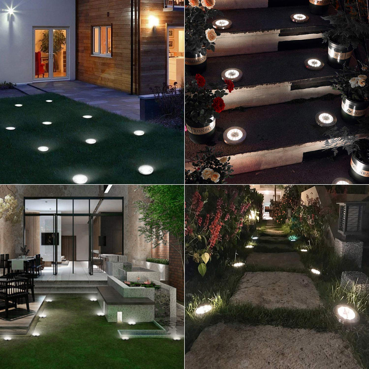 Odeetronic Solar Ground Lights, 12 Pack 8 Led Solar Disk Lights, Outdo ...