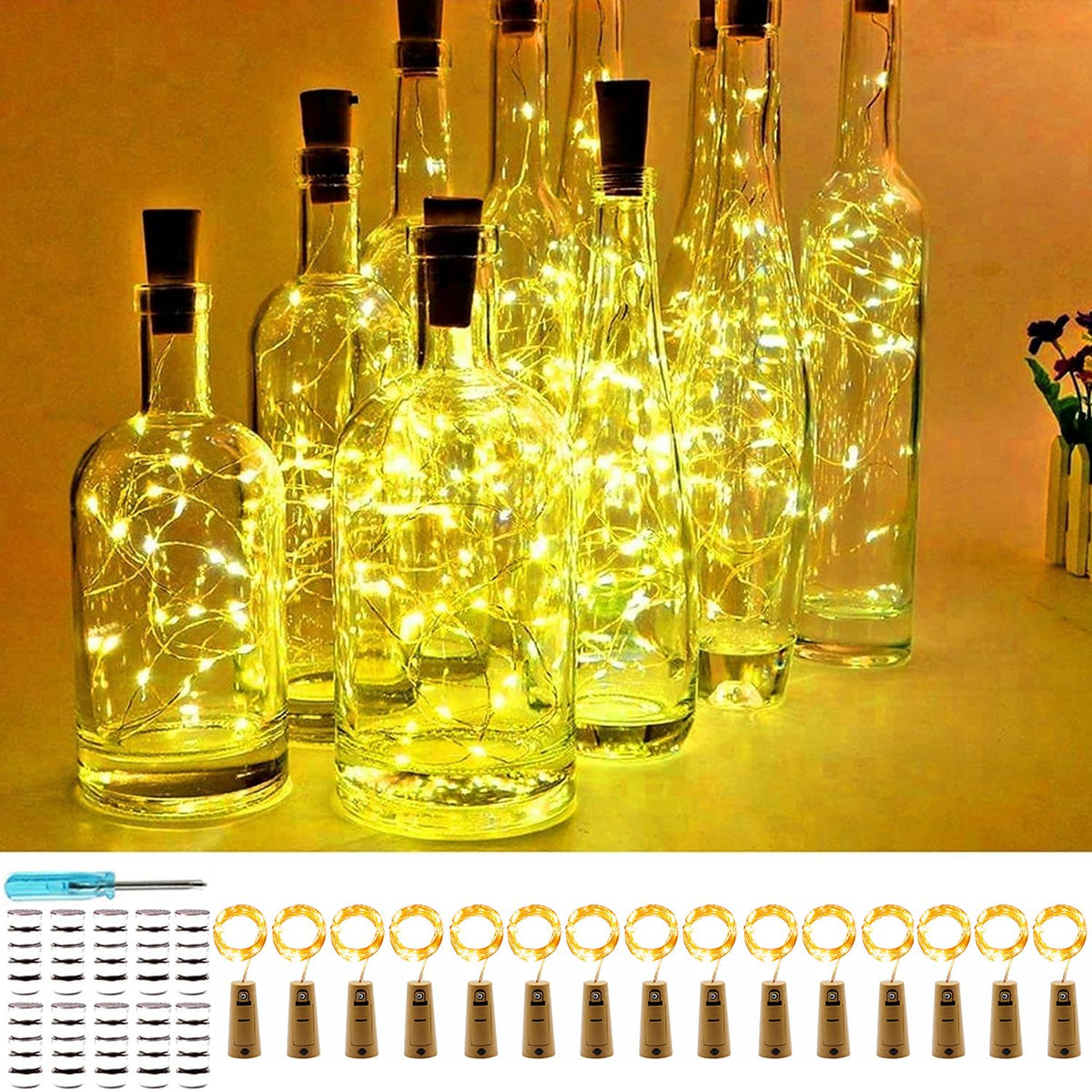 VOOKRY Wine Bottle Lights, 15 Pack, 20 LED, 6.5 ft Mini Copper Wire, B ...