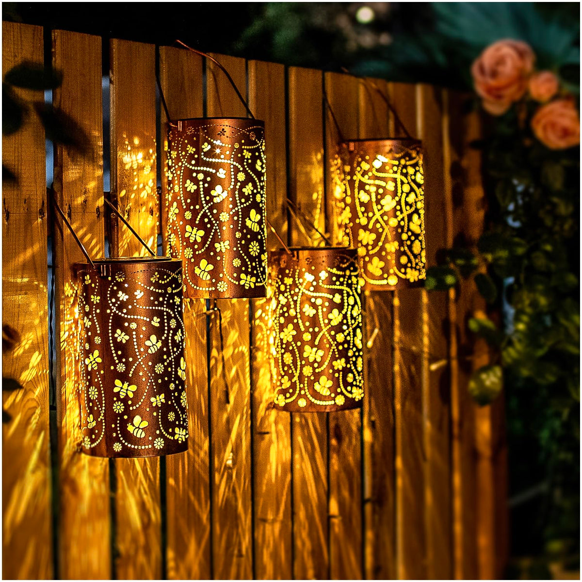 2 Pack Bee Solar Lanterns Outdoor Waterproof Hanging Solar Lights Bee ...