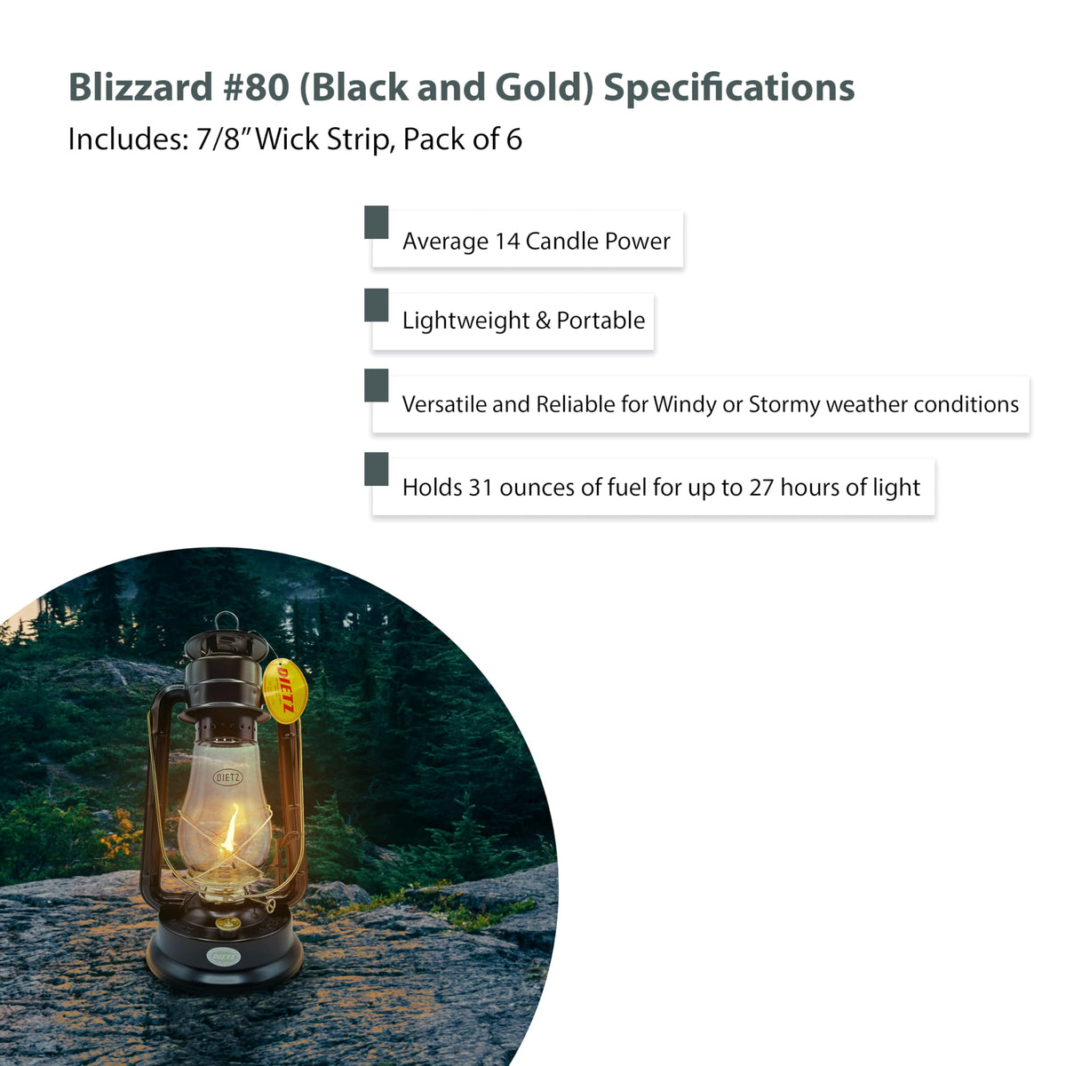 LIGHT OF MINE Blizzard Oil Lantern - Dietz #80, Borosilicate Glass, Bl ...