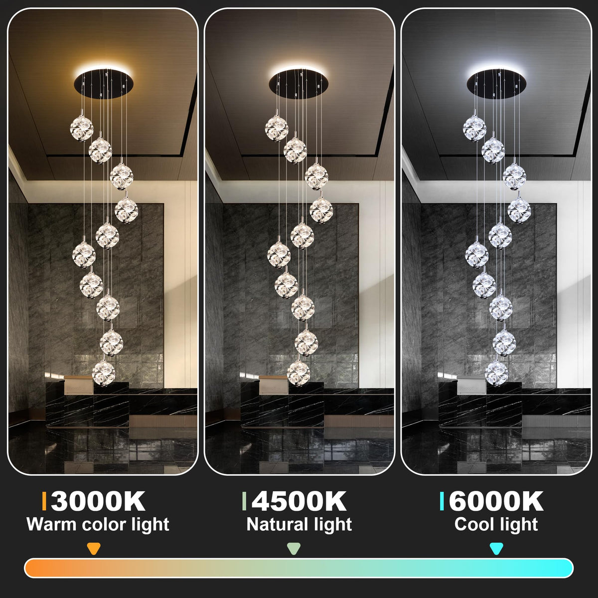 Kaucqi 10-Light High Ceilings Long Chandeliers Modern Crystal Staircas ...