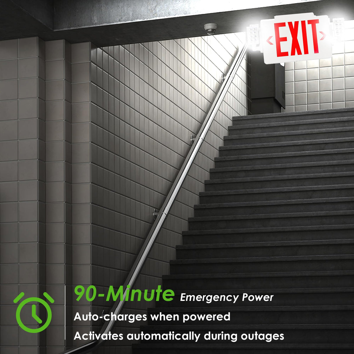 Gruenlich LED Emergency EXIT Sign Combo with 2 Adjustable Head Lights ...