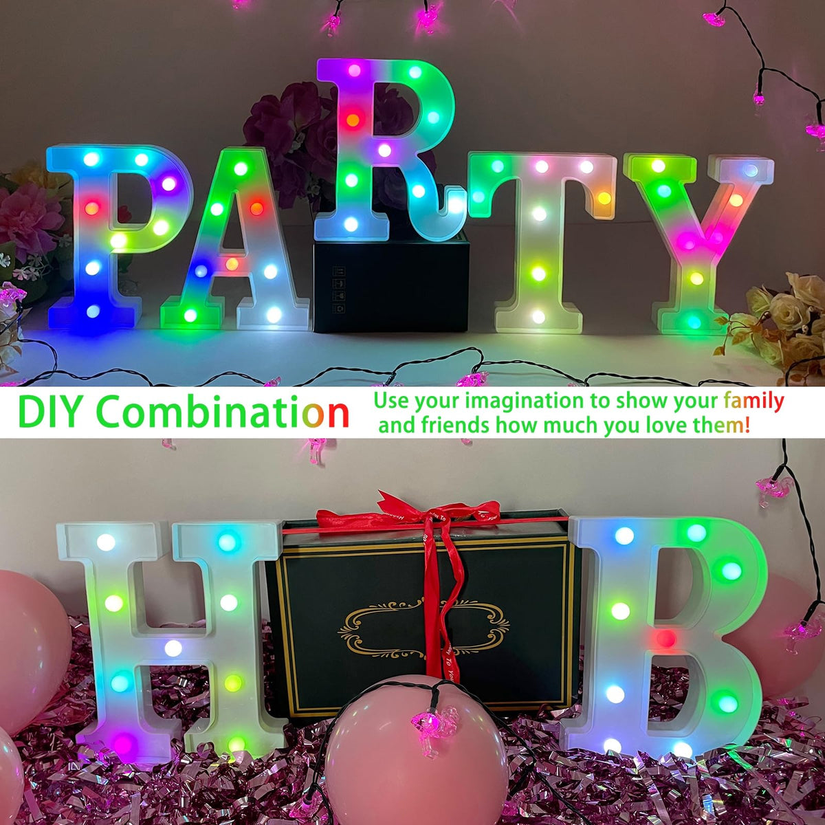 Glintee Marquee Light Up Letter Lights, Colorful with Remote Control 1 ...