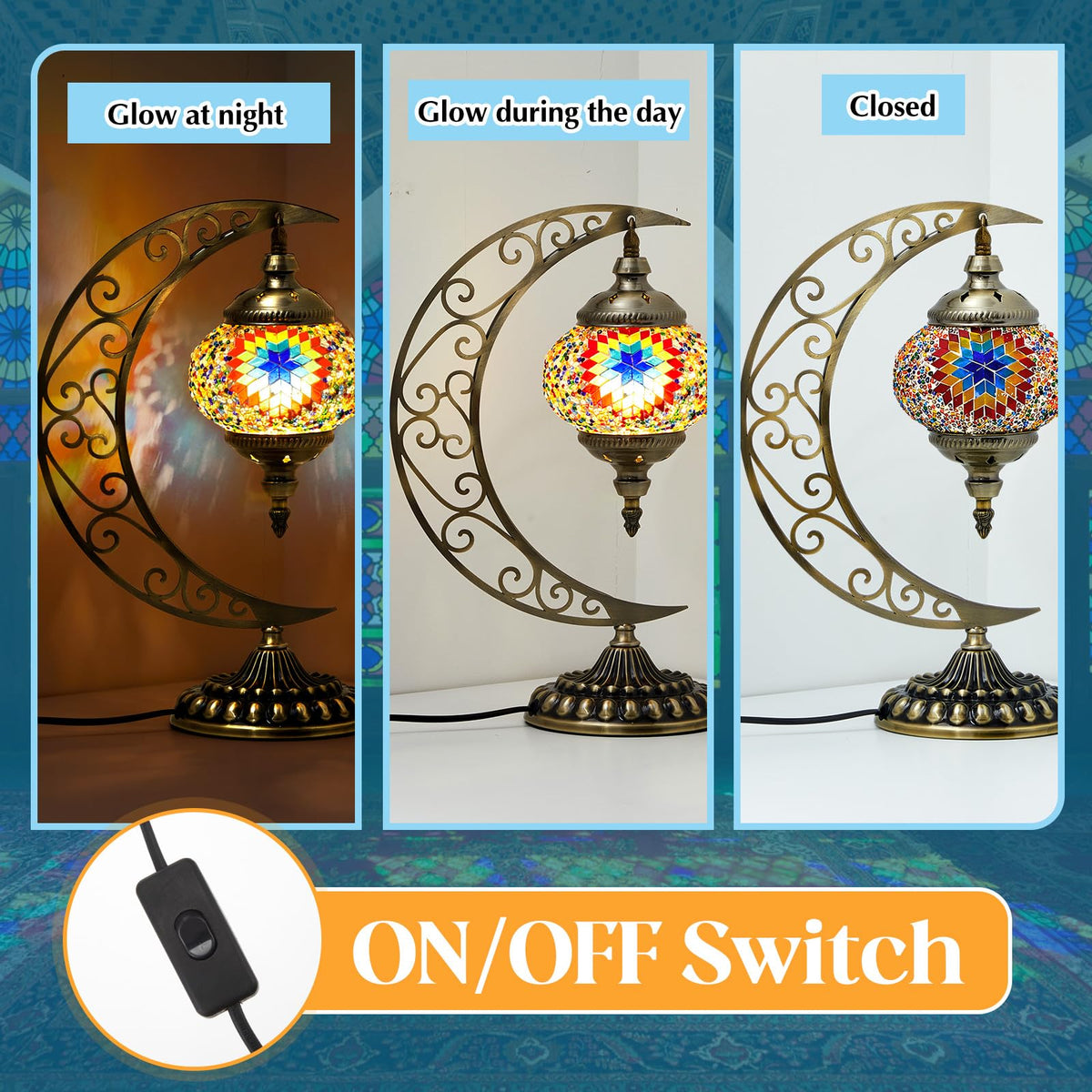 Hortsun Turkish Lamp Moon Shaped Moroccan Lamp Turkish Mosaic Stained ...