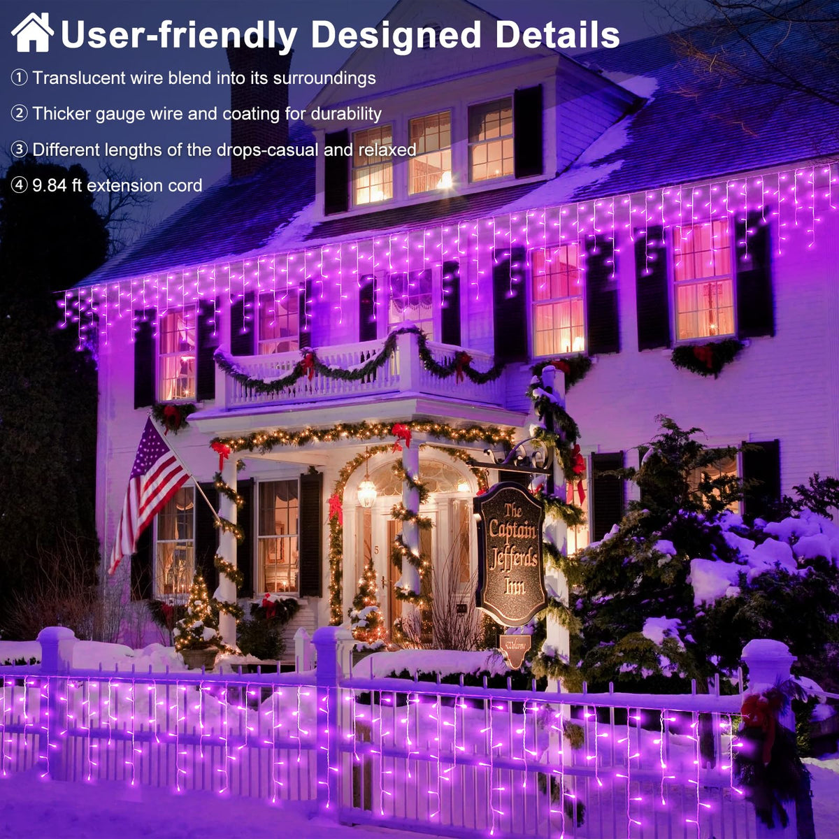Nielfoi 400 LED Icicle Lights, 33ft Purple Outdoor String Lights, Wate ...