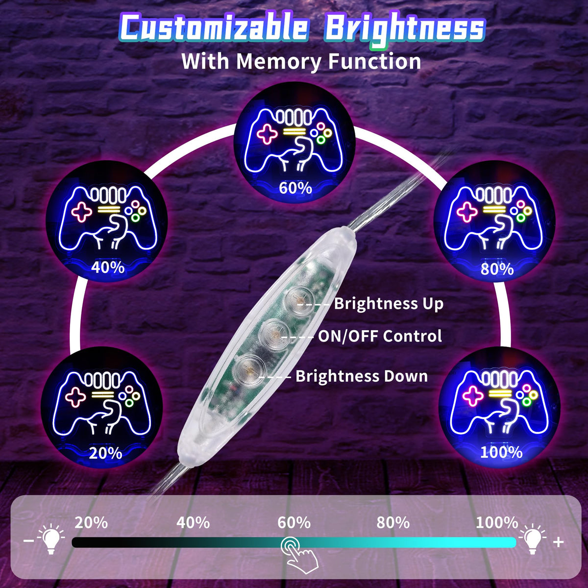 HancraStore Gamer Neon Sign - Controller Shape, Dimmable Wall Decor ...