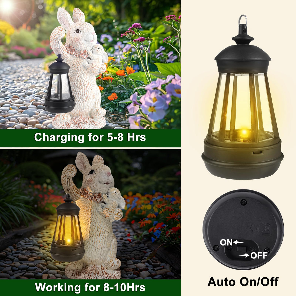 ILLUMINEW Solar Garden Statues Rabbit Lights, Outdoor Lighted Bunny ...