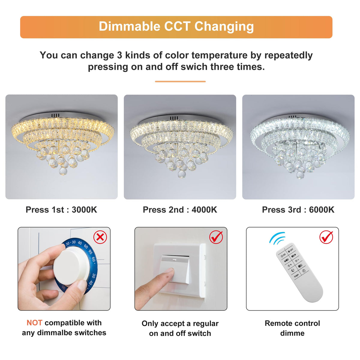 Miuyhji Elegant Led Crystal Raindrop Ceiling Light,20'' Flush Mount Ch ...