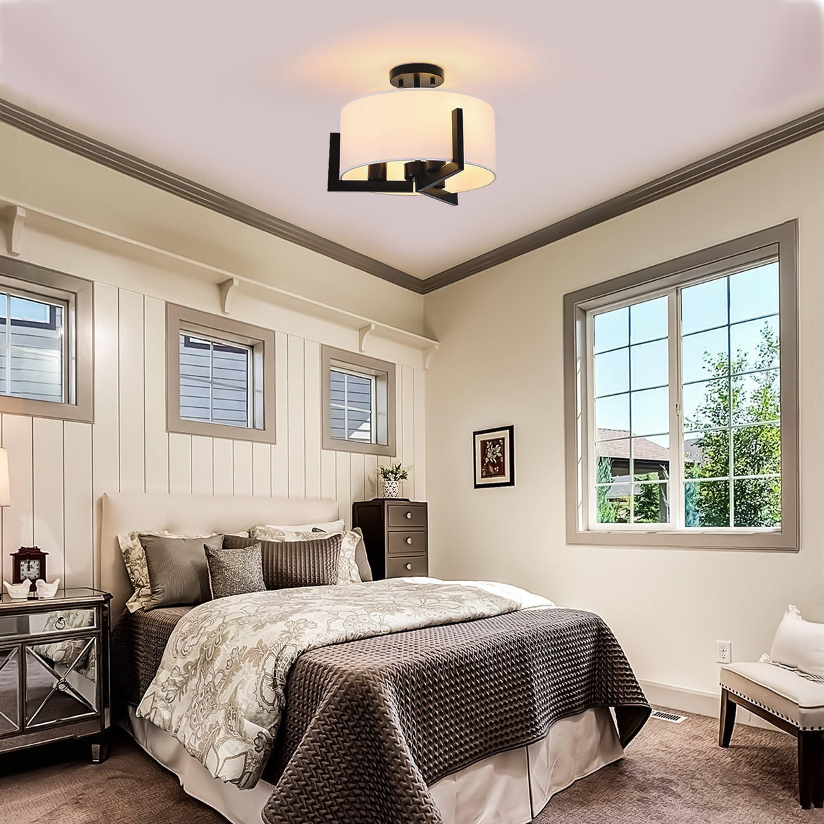 Mecuss 16 inch Semi Flush Mount Ceiling Light: 3-Light Black Modern ...