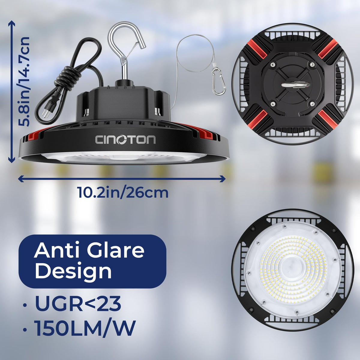 CINOTON 100W UFO LED High Bay Light - 15000LM, Aluminum, Daylight Whit ...