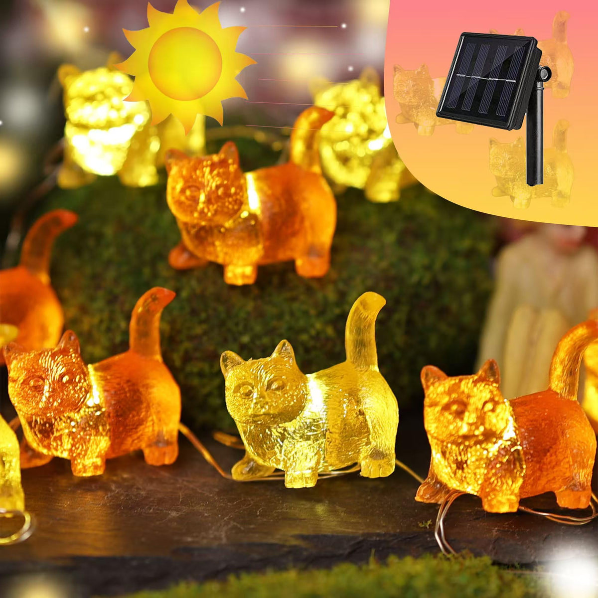 enlaceray Solar Cat String Lights - 40LED Waterproof Fairy Lights for ...