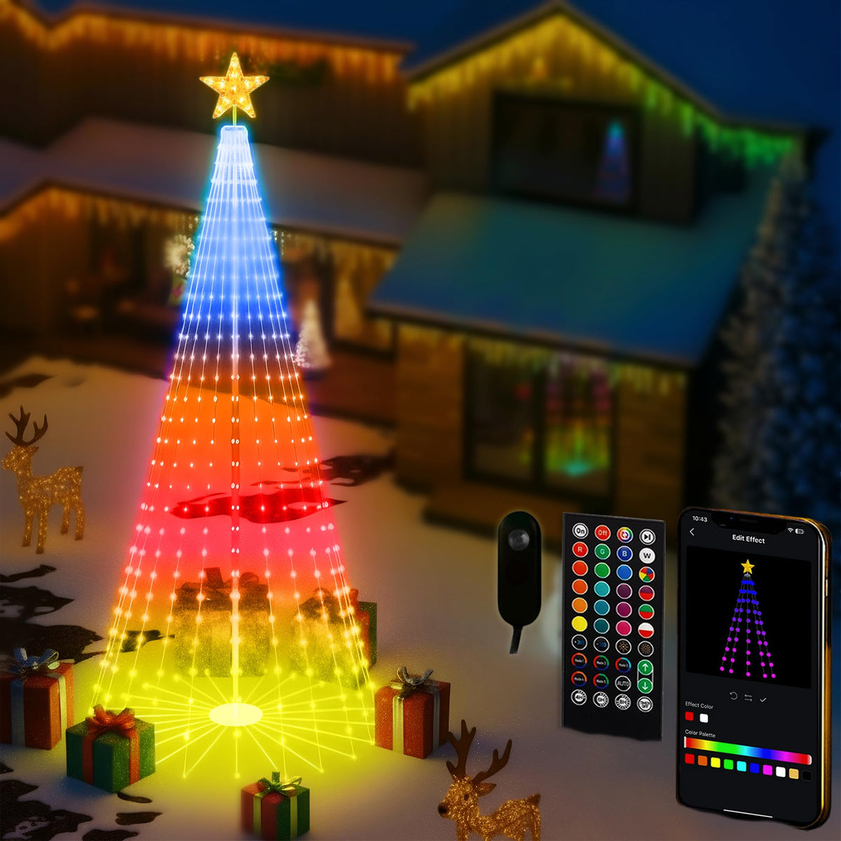 8FT Outdoor Christmas Tree, Smart RGBW Lighted Christmas Cone Tree App ...
