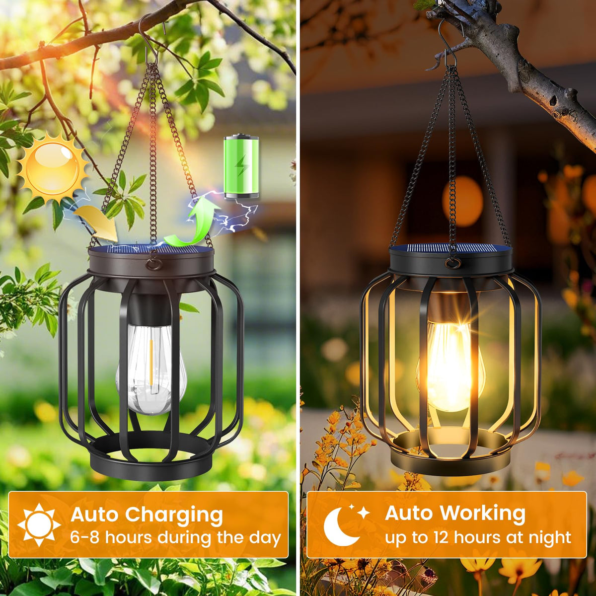 Aounq Solar Lanterns Outdoor Waterproof 4 Pack 14.37 Metal Hanging Sol ...