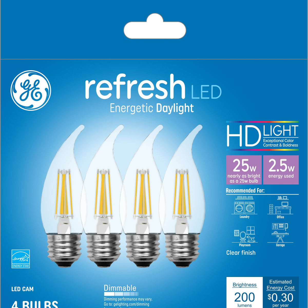 GE Lighting Refresh LED Light Bulbs, 2.5W (25W Equivalent), Daylight ...