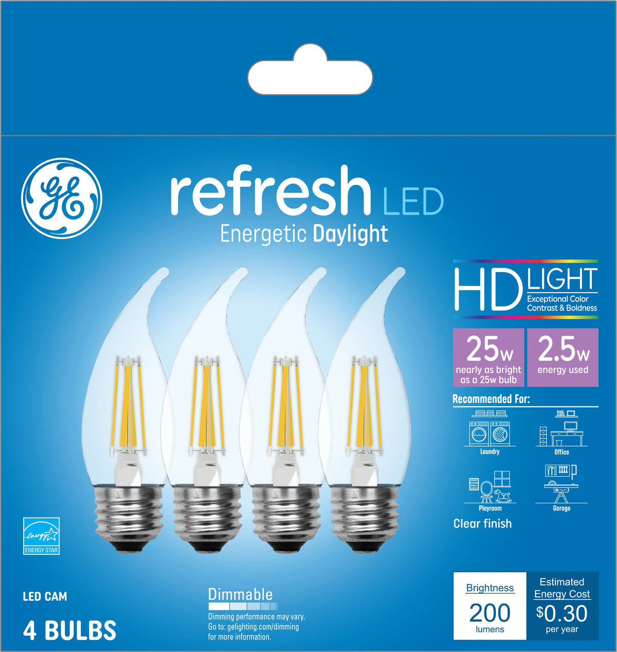 GE Lighting Refresh LED Light Bulbs, 2.5W (25W Equivalent), Daylight ...