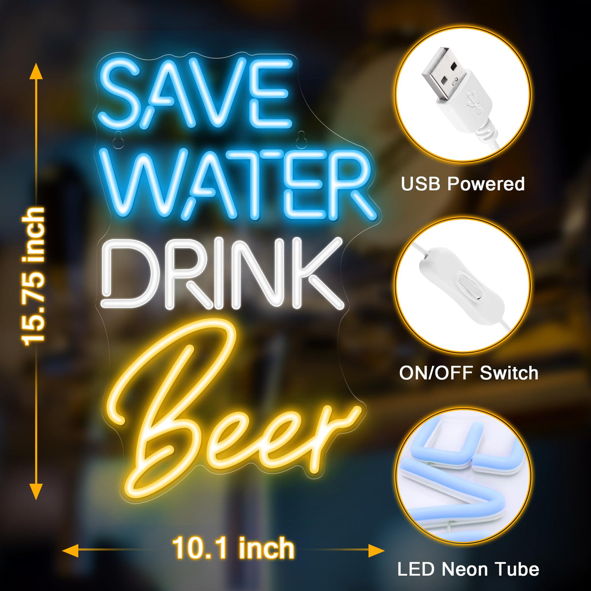 Kavaas Save Water Drink malt-inspired Neon Sign Neon malt-inspired Sig ...