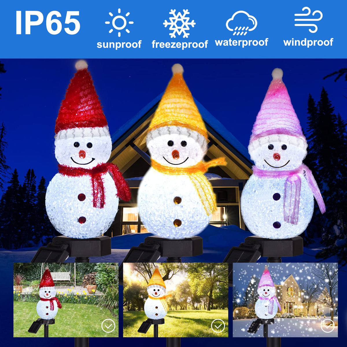 3-Pack Solar Snowman Christmas Pathway Lights, Snowman Lights with ...