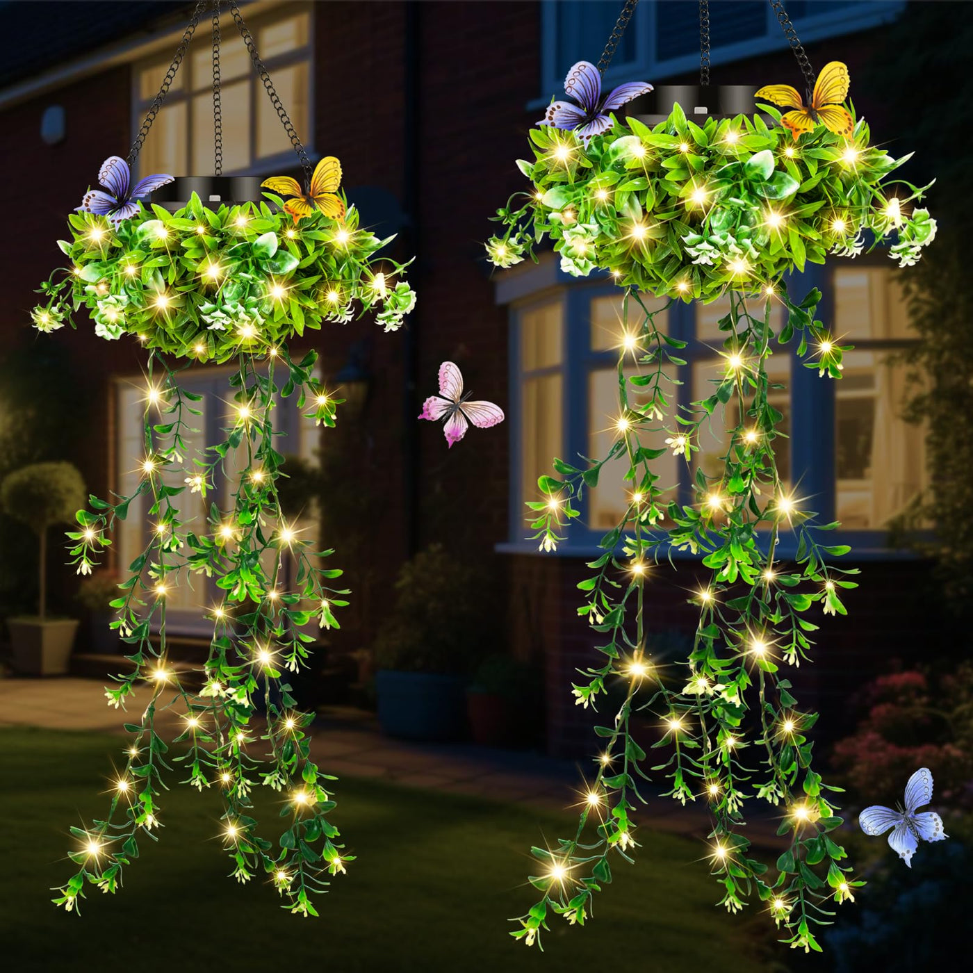 MEYCEMT Solar Hanging Garden Lights, 4 Pack 66 LEDs Flower Vine Fairy ...