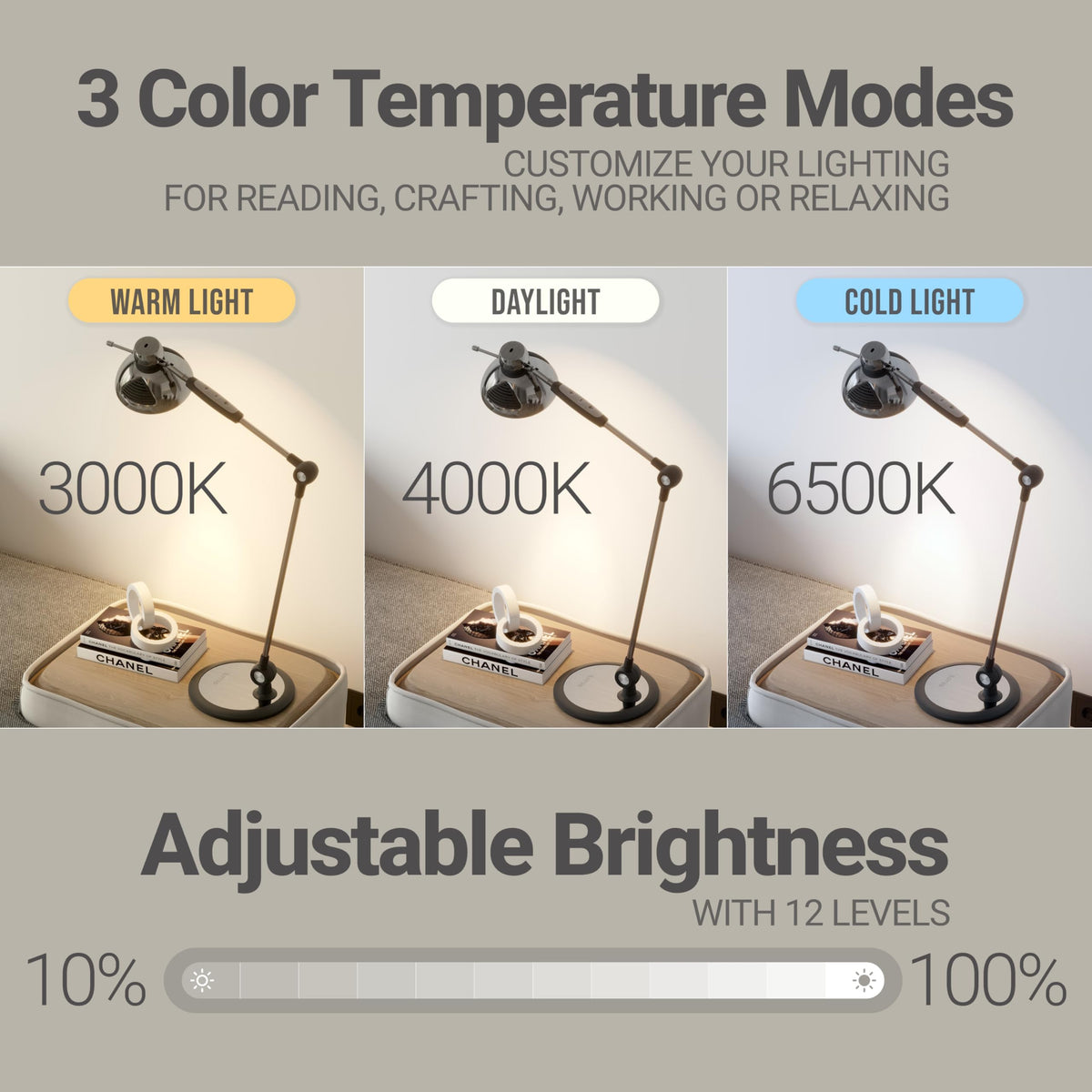 OTUS LED Desk Lamp, Gesture Control, Adjustable Swing Arm, Large, Spac ...
