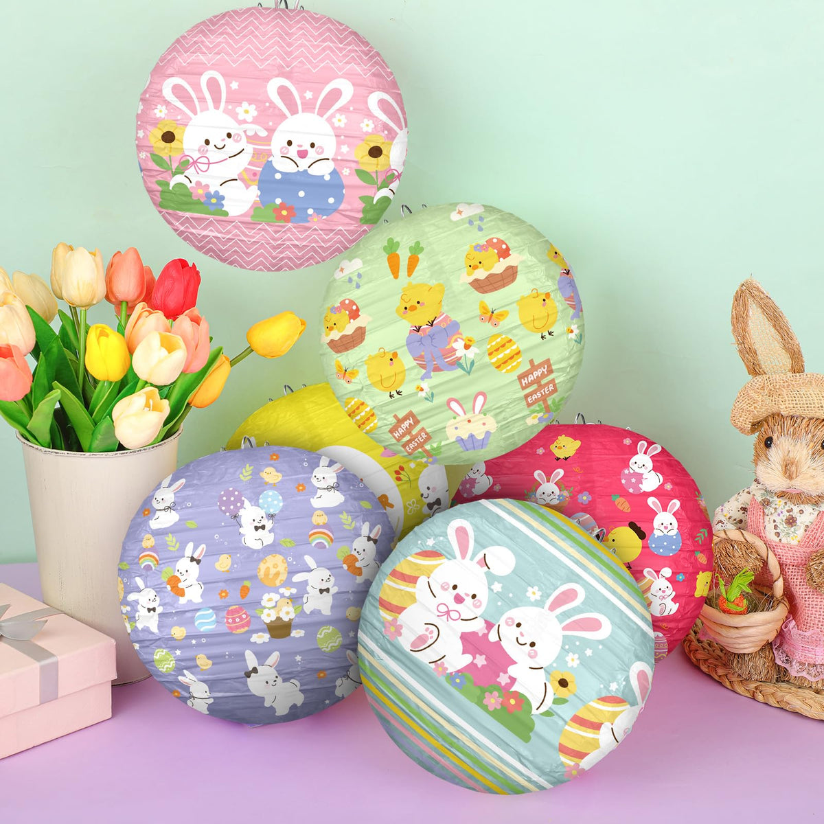 Panelee 12 Pcs Easter Paper Hanging Lanterns Party Decorations 8 Inch ...